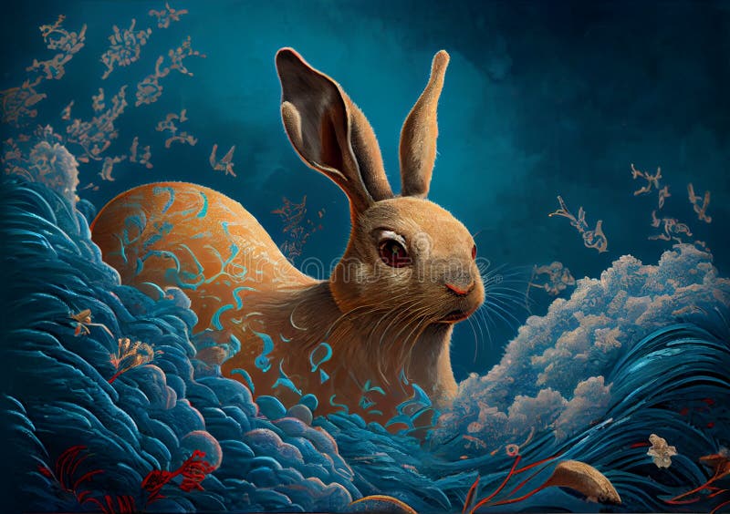 Chinese New Year 2023 Year of the Rabbit. Bunny Rabbit with Water ...
