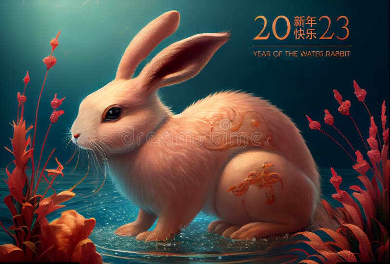 Chinese New Year 2023 Year of the Rabbit. Bunny Rabbit with Water ...
