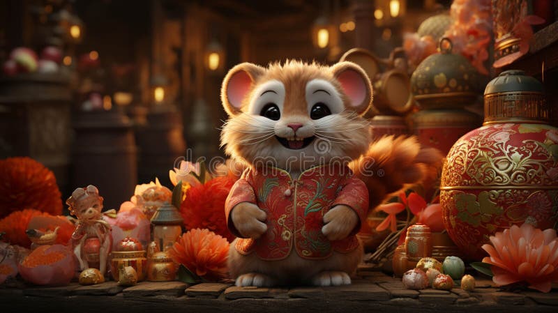 Chinese New Year with Chinese Rabbit, 3D Red Chinese Lantern Stock ...