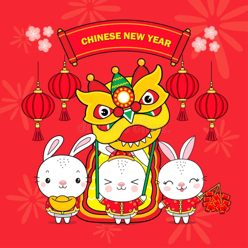 Chinese New Year 2023 Year of the Rabbit in Different Wishing Pose ...