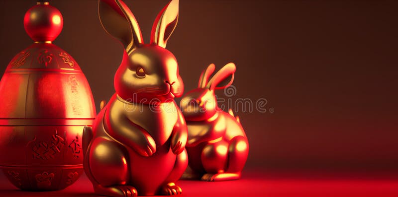 Chinese New Year 2023 Year of the Rabbit. Gold Bunny Rabbit with Gold ...