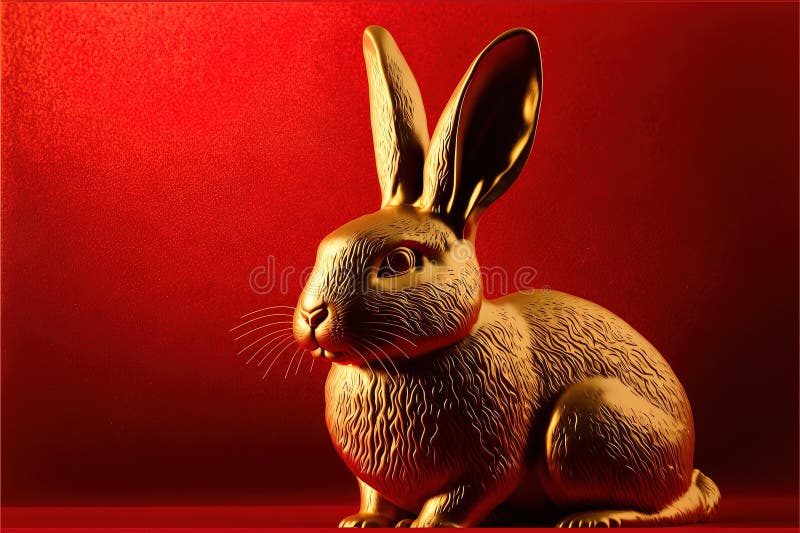 Chinese New Year 2023 Year of the Rabbit. Gold Bunny Rabbit with Red ...