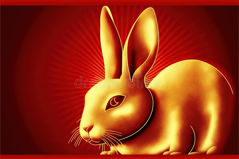 Chinese New Year 2023 Year of the Rabbit. Gold Bunny Rabbit with Red ...