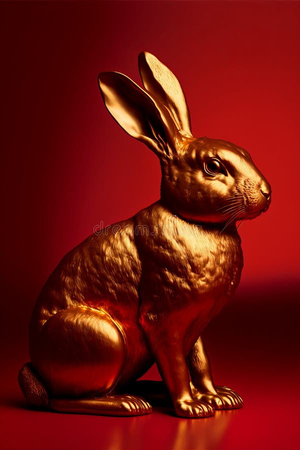 Chinese New Year 2023 Year of the Rabbit. Gold Bunny Rabbit with Red ...