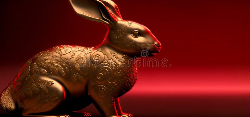 Chinese New Year 2023 Year of the Rabbit. Gold Bunny Rabbit with Red ...