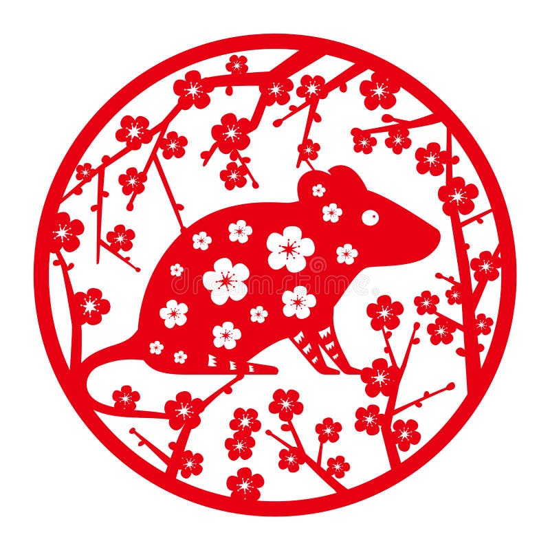 Chinese New Year of the Rat Paper Cut Stock Vector - Illustration of ...