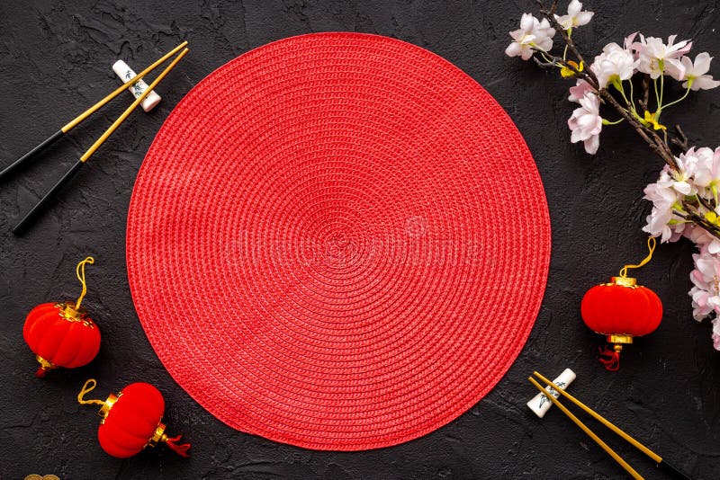 Chinese New Year with Red Bamboo Mat for Tabble Place Setting Stock ...