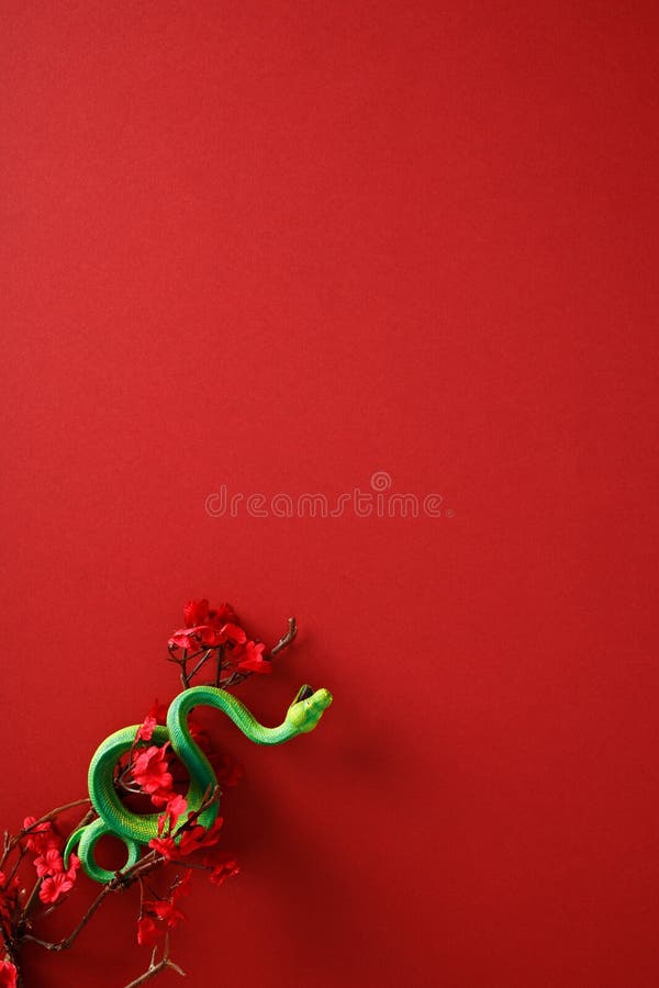 Chinese New Year 2025 Snake with Sakura Branch on Vertical Red ...