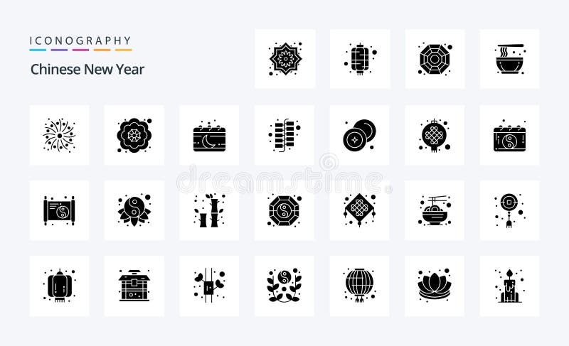 25 Chinese New Year Solid Glyph Icon Pack. Vector Icons Illustration ...