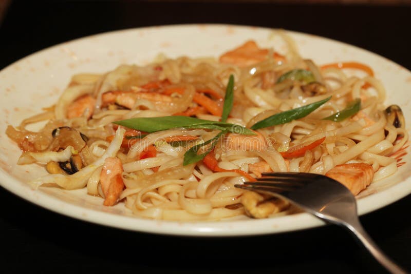 Chinese Noodles on a White Plate Stock Image - Image of meat, noodle ...