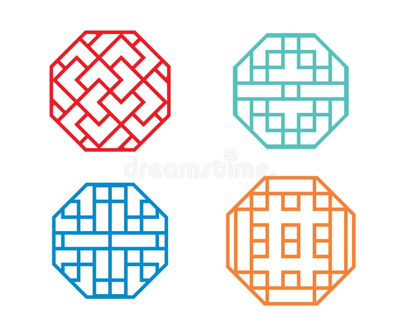 Chinese Octagon Window Frame and Symbol in Vector Stock Vector ...