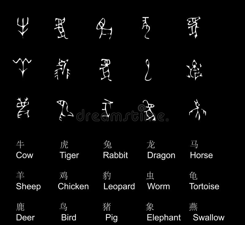 Chinese Old Oracle with Animal Words Stock Illustration - Illustration ...