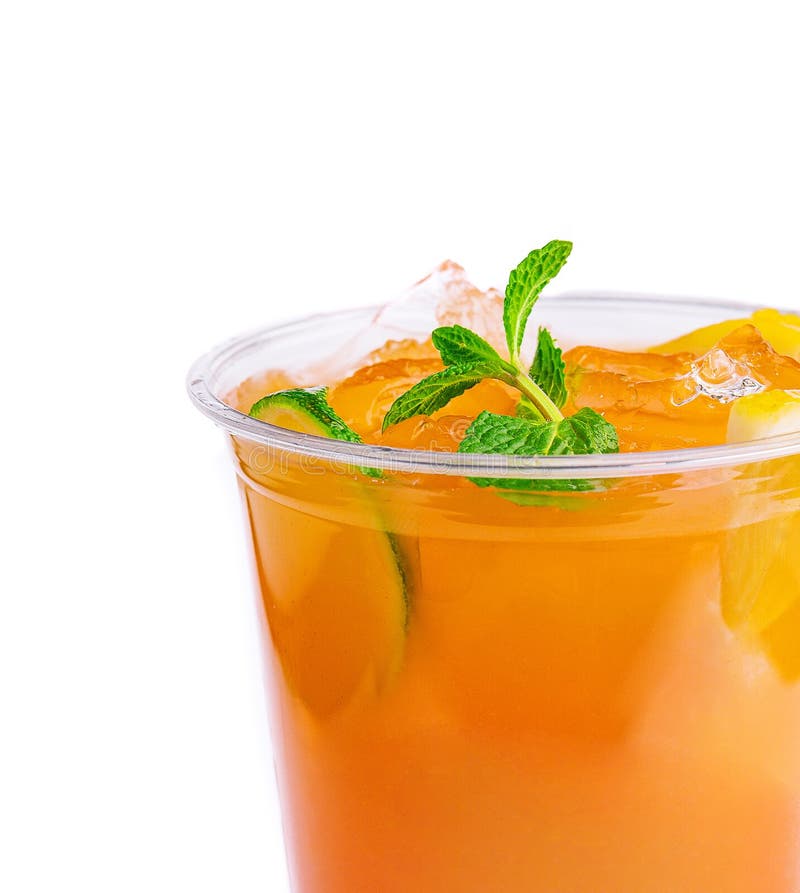 Chinese Orange Juice with Ice and Mint Stock Photo - Image of cold ...