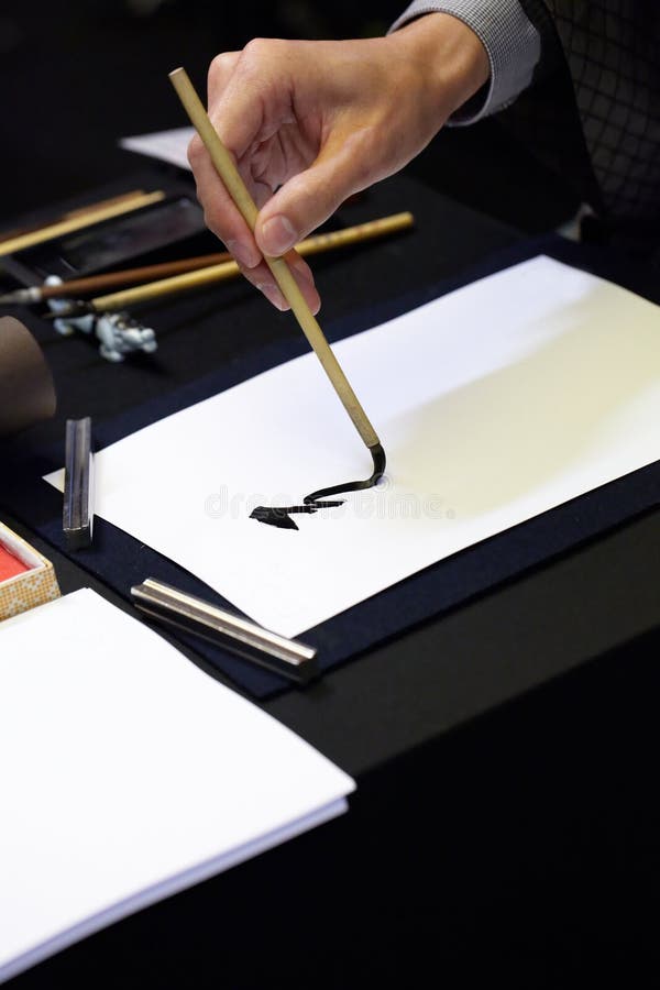 Man Writing Chinese Calligraphy Stock Photo - Image of paintbrush ...
