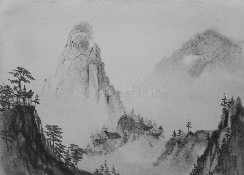 Chinese painting Mountain stock illustration. Illustration of japanese ...
