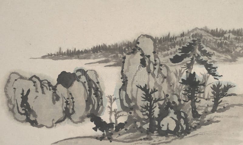 Chinese Traditional Ink Painting Stock Illustration - Illustration of ...