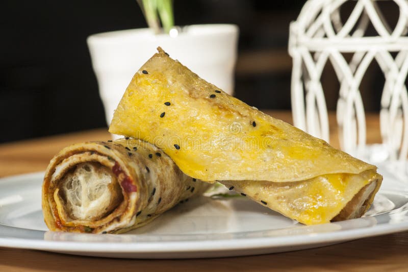 Chinese Pancake Roll with Cooked Beef Stock Photo - Image of food ...