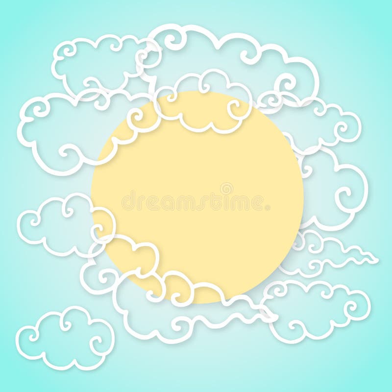 Chinese Paper Cut Style Clouds and Sun or Moon Stock Vector ...