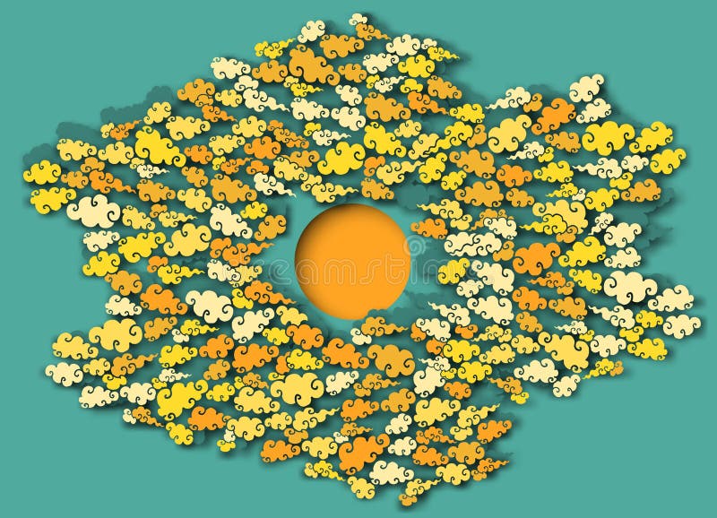 Chinese Paper Cut Style Clouds and Sun or Moon Stock Vector ...