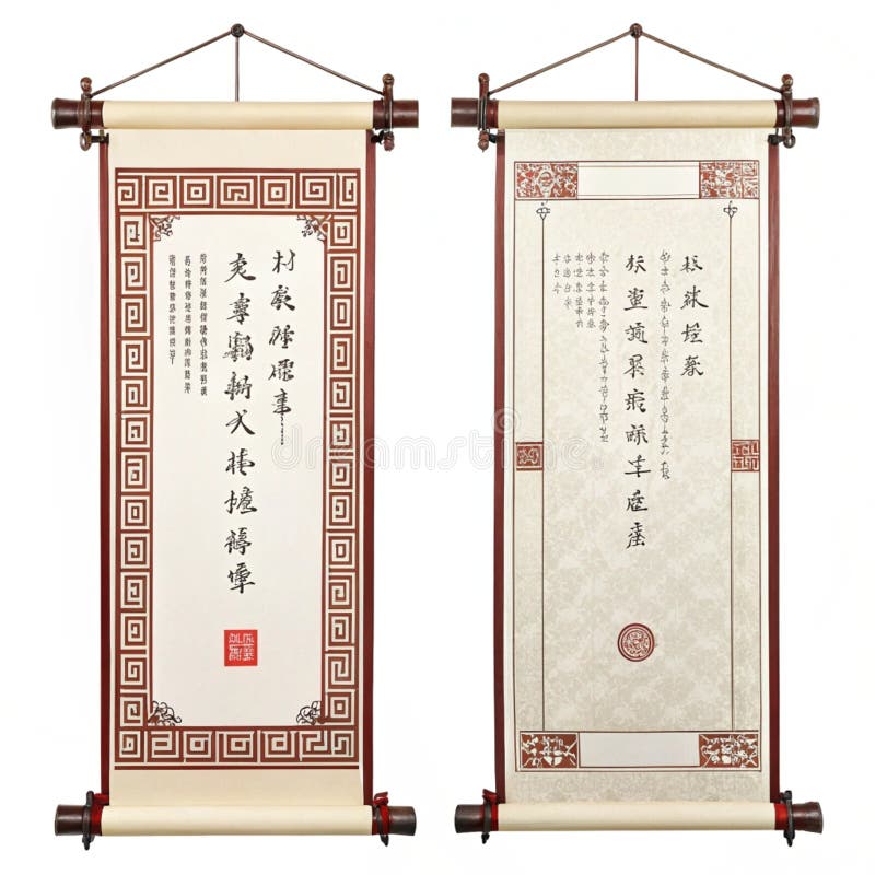 Chinese Paper Scroll Vector Dialogue Frame Set Isolated on White ...