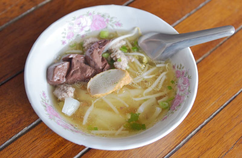 Chinese Pasta Square Soup on Wooden Table Stock Photo - Image of ...