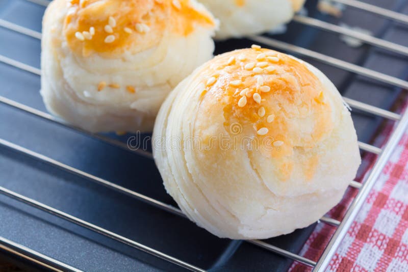 Chinese Pastry with Egg Yolk and White Sesame Stock Photo - Image of ...