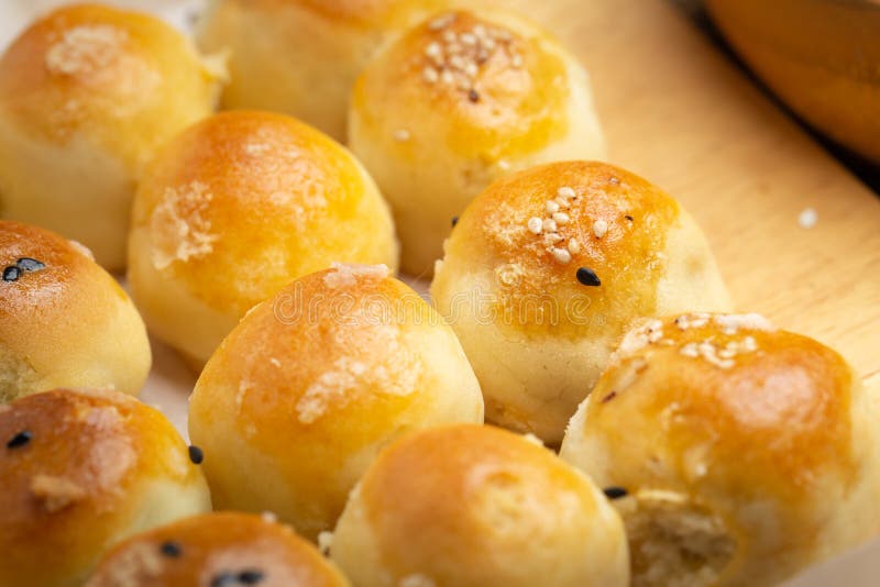 Chinese Pastry Filled with Mung Bean Paste, Taro, and Salted Egg Stock ...
