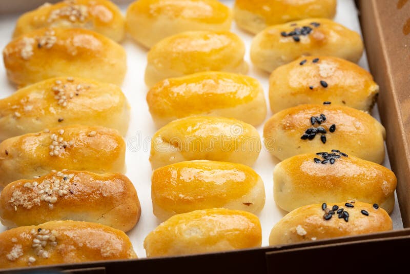 Chinese Pastry Filled with Mung Bean Paste, Taro, and Salted Egg Stock ...