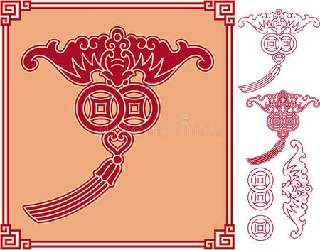 Chinese Pattern - Bat with Coin Pendant and Frame Stock Vector ...