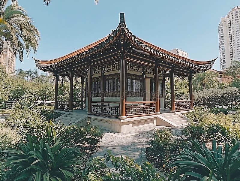 Chinese Pavilion Garden Oasis Stock Image - Image of style, tranquil ...