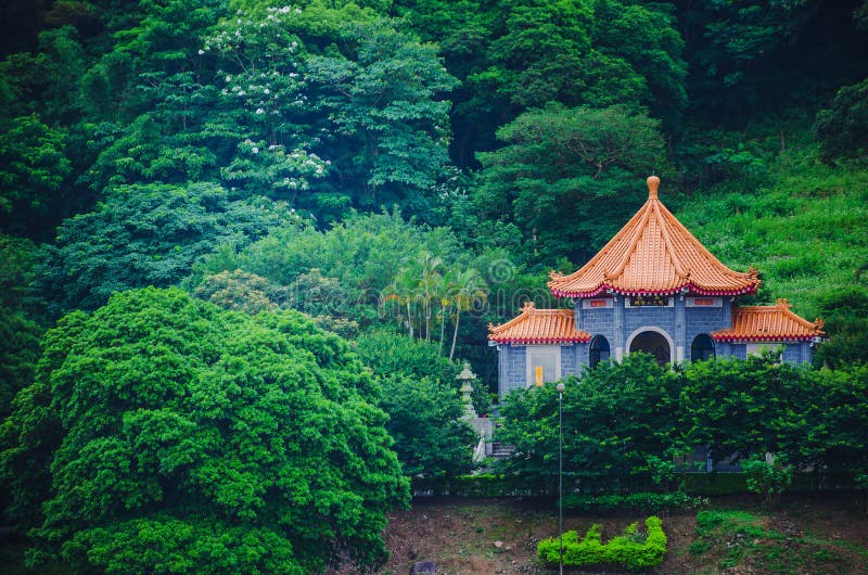 Chinese Pavilion and Temples at the Chinese Garden within a Park with ...