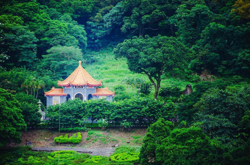 Chinese Pavilion and Temples at the Chinese Garden within a Park with ...