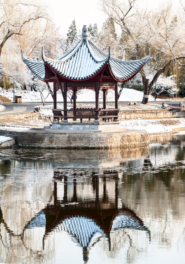 Chinese pavilion in winter stock photo. Image of beautiful - 35313378