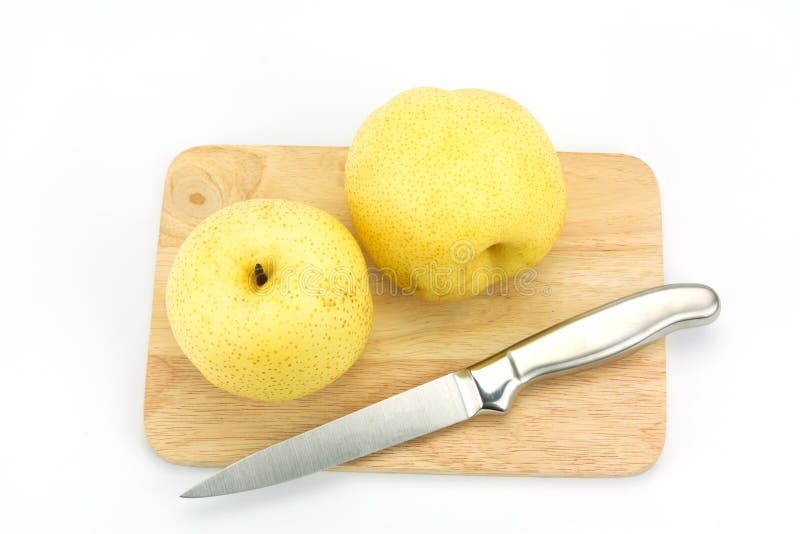 Chinese Pear, Knife on Chopping Board Isolated Stock Image - Image of ...