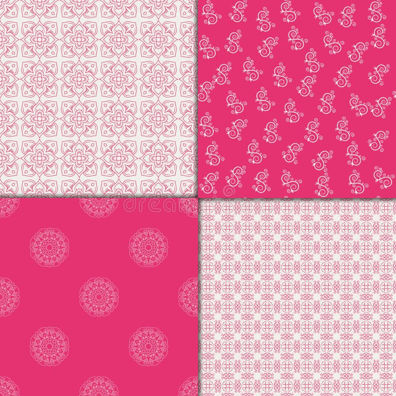 Chinese Pink Geometric Pattern Set. Vector Illustration. Stock ...