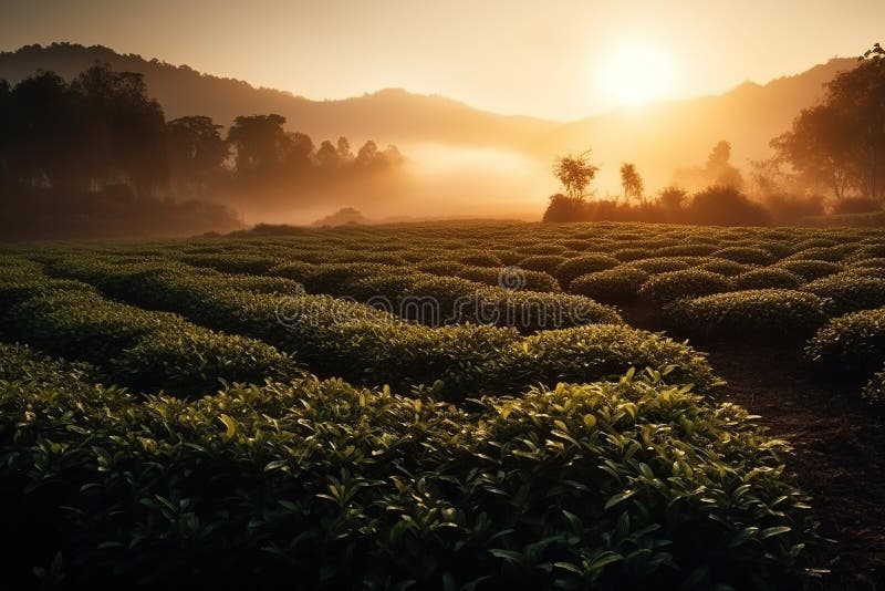 Chinese Plantation of a Tea at Sunrise. Generative AI Stock ...