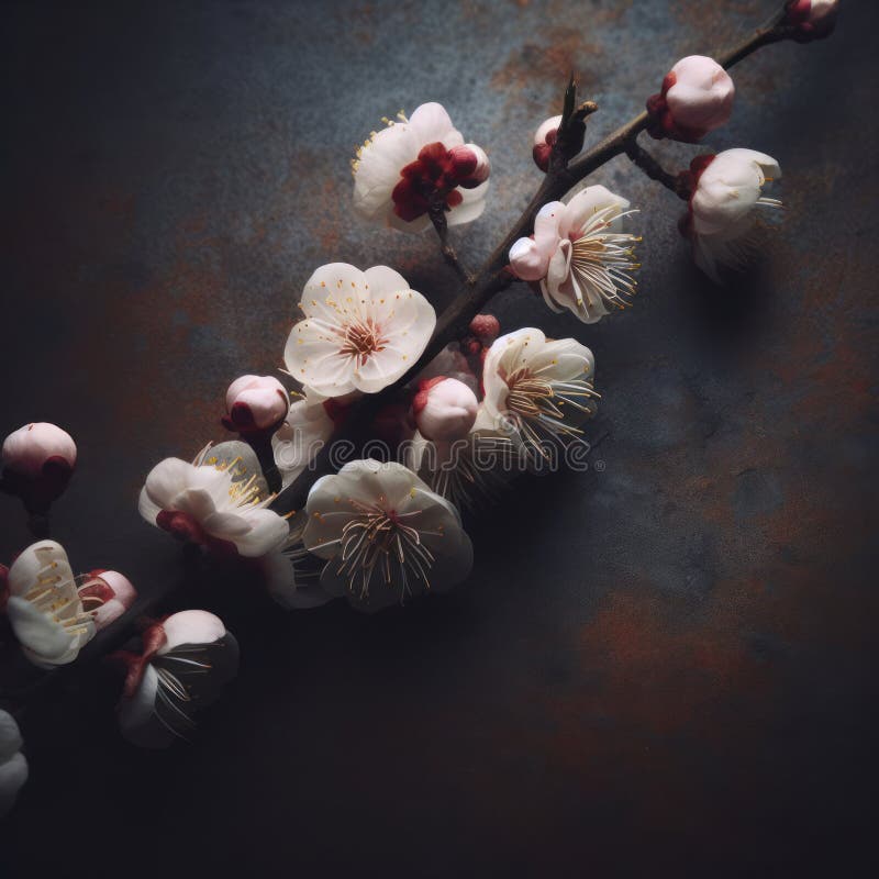 Chinese Plum Flowers on Rusty Dark Background Closeup. Ai Generative ...