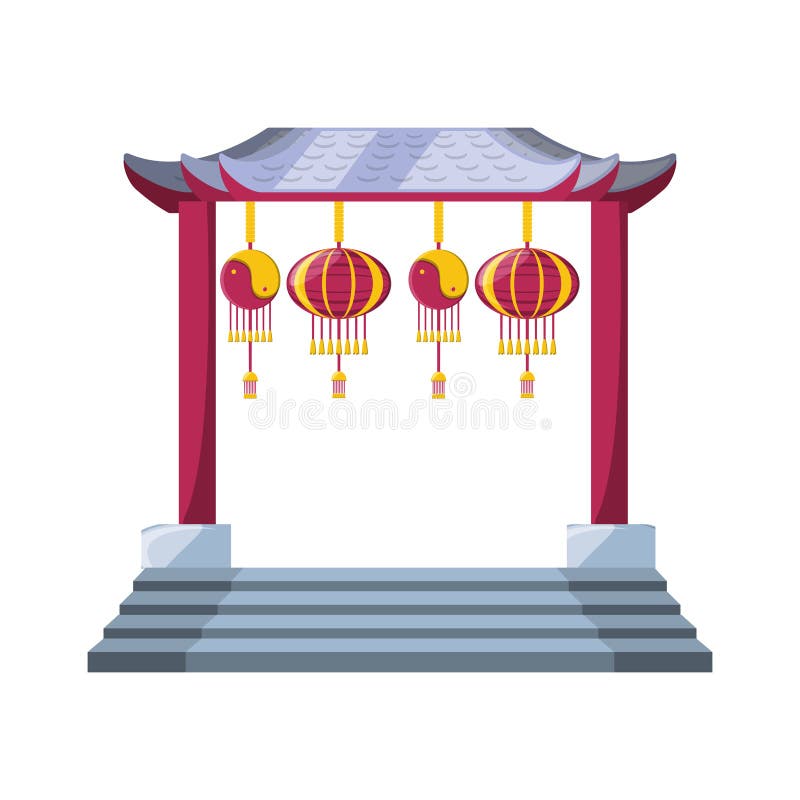 Chinese Portal with Lantern Hanging Иллюстрация штока - иллюстрации ...