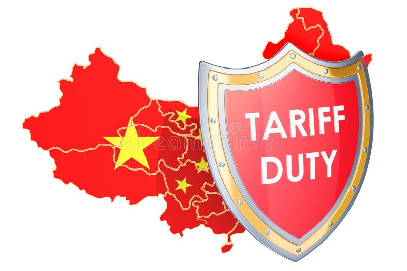 Chinese Protective Tariffs Concept. Map of China with Shield, 3D ...
