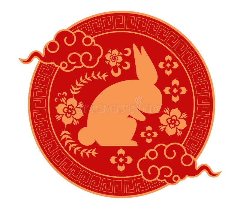 Chinese rabbit with clouds stock vector. Illustration of emblem - 264427611