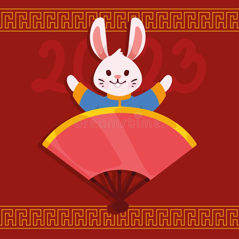 Chinese rabbit in fan stock vector. Illustration of festival - 266297019