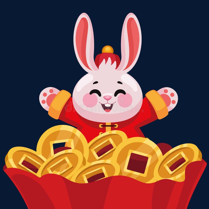 Chinese Rabbit with Gold Treasure Stock Vector - Illustration of ...
