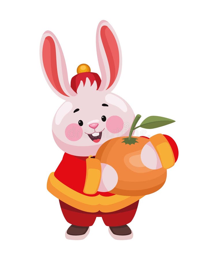 Chinese rabbit with orange stock vector. Illustration of mail - 265519409