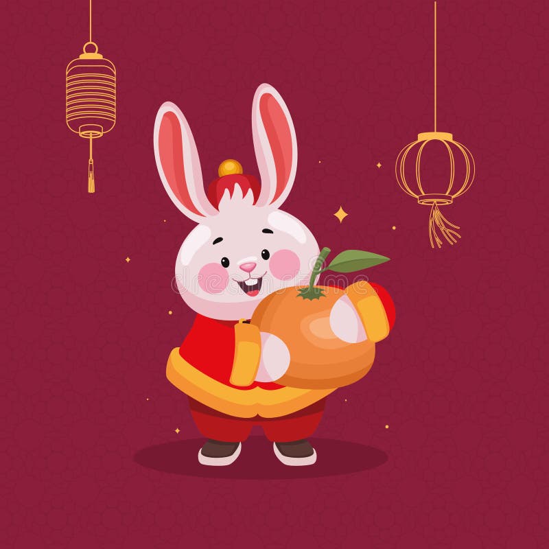 Chinese rabbit with orange stock vector. Illustration of traditional ...