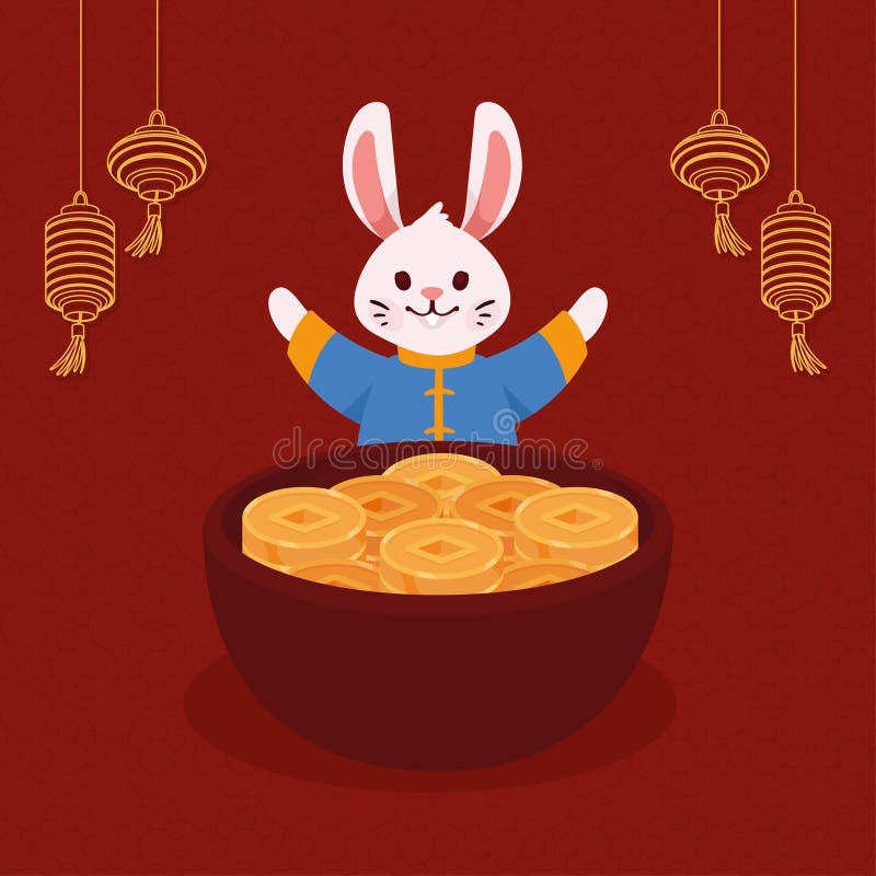 Chinese Rabbit with Treasure Stock Vector - Illustration of golden ...