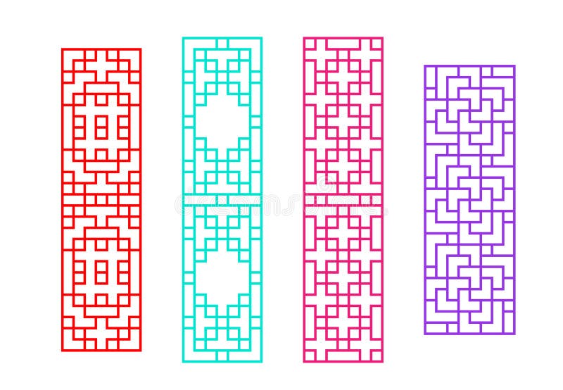 Set of Rectangle Chinese Door with Pattern in Flat Stock Vector ...