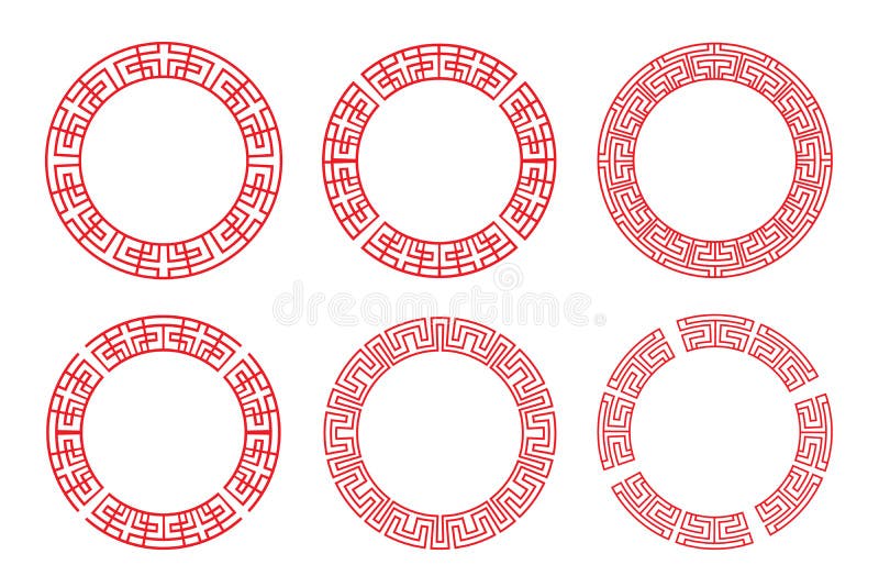 Chinese Red Circle Frame Set Abstract Pattern Vector Design Stock ...