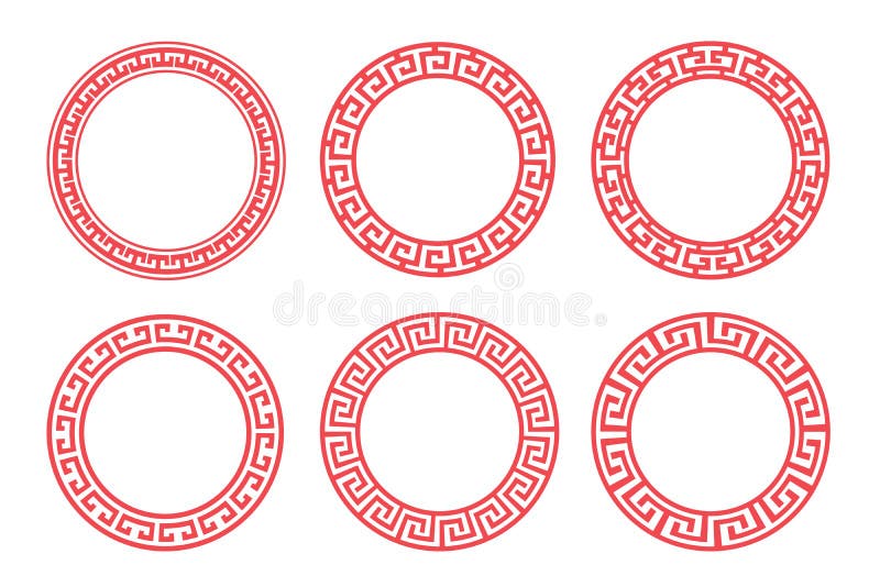 Chinese Red Circle Frame Set Vector Design. Stock Vector - Illustration ...