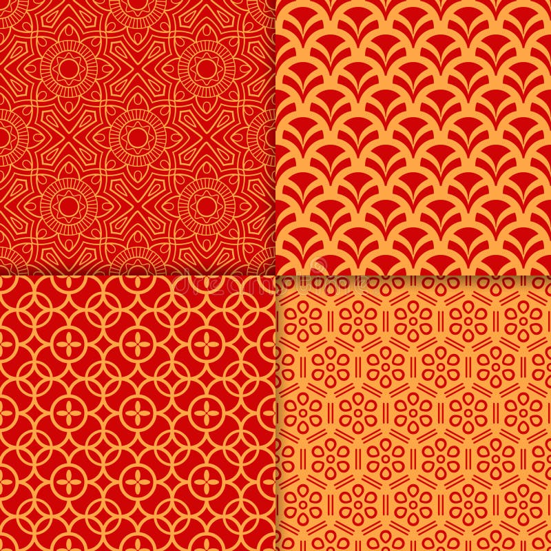 Chinese Red Geometric Pattern Set Stock Vector - Illustration of ...
