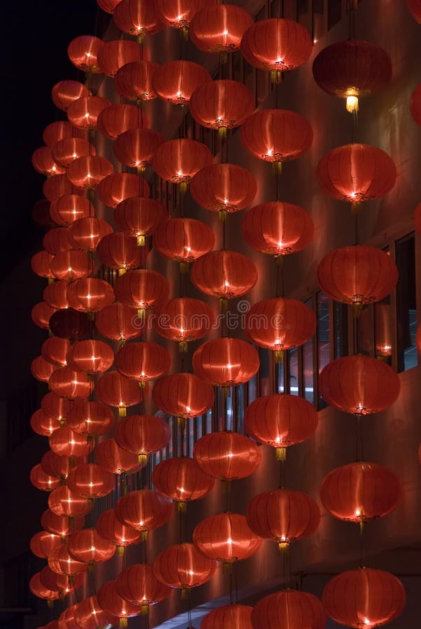 Chinese Red Lanterns at Night for Chinese New Year Stock Photo - Image ...